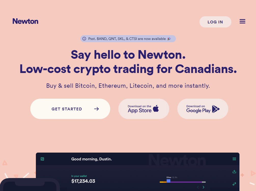 Newton: Low-cost crypto trading for Canadians.
