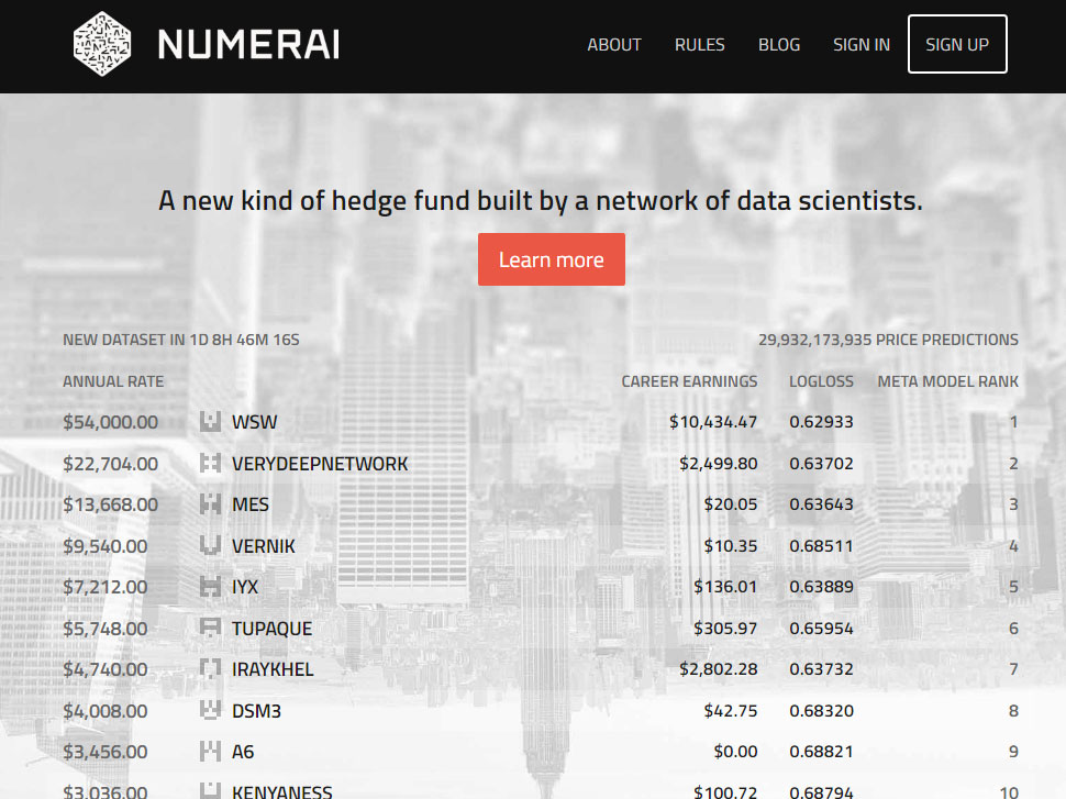Numerai: A new kind of hedge fund built by a network of data scientists.