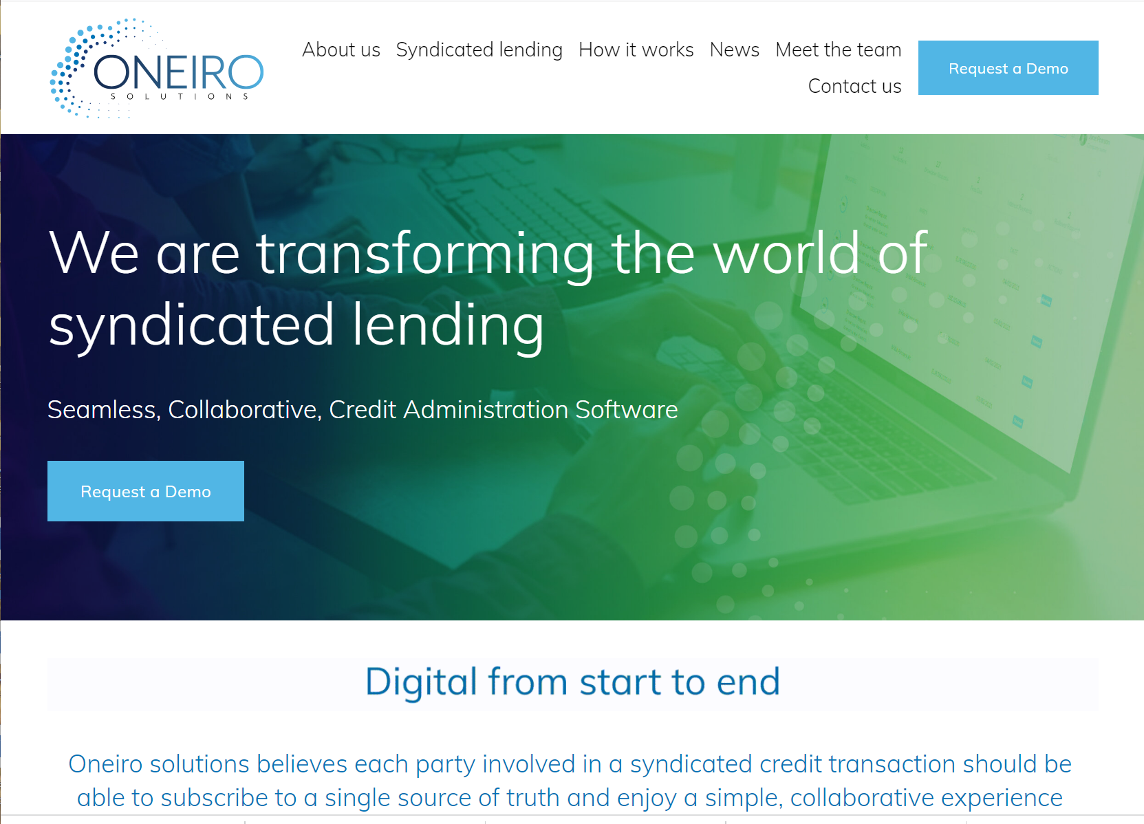 Oneiro Solutions: Next generation syndicated loan administration platform.